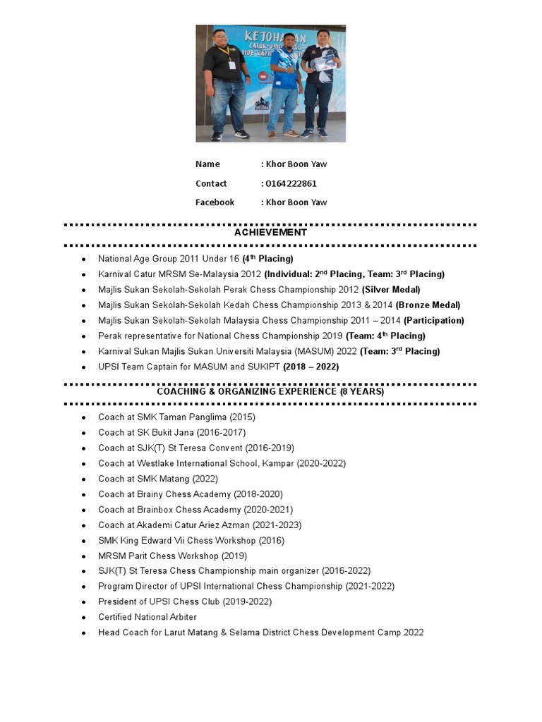 Chess Achievements and Coaching History | PDF