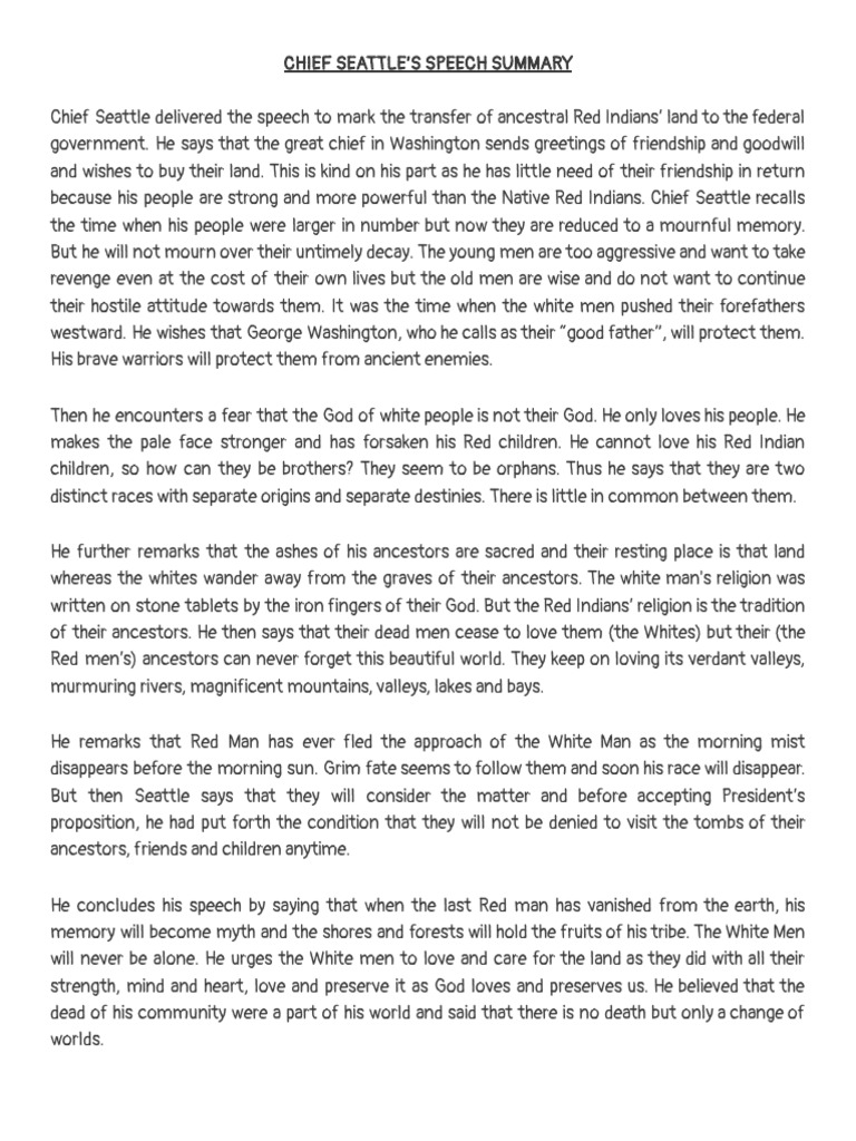Chief Seattle's Speech Summary | PDF | Social Science | Travel