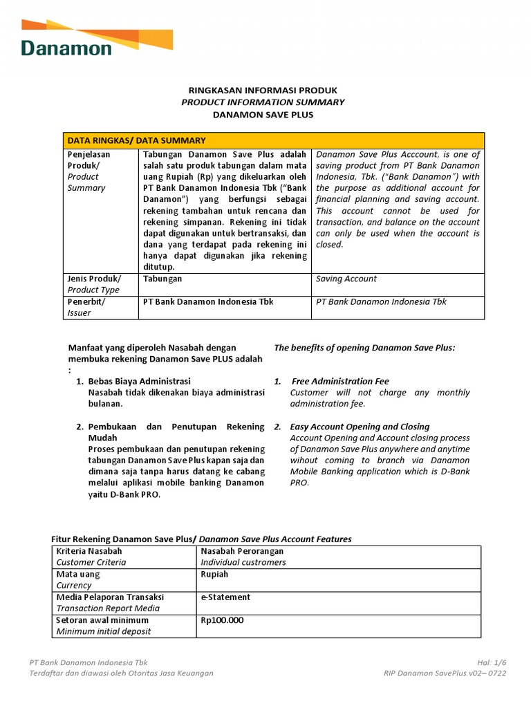 Rip Danamon Save Plus - 2207 | PDF