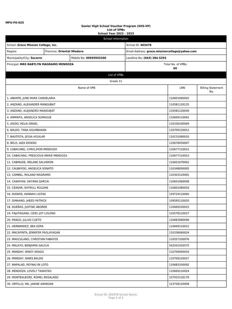 Shs SY2022-2023 403478 List | PDF