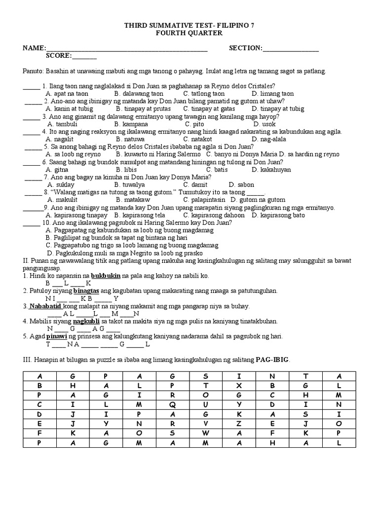 Summative Test 3 | PDF