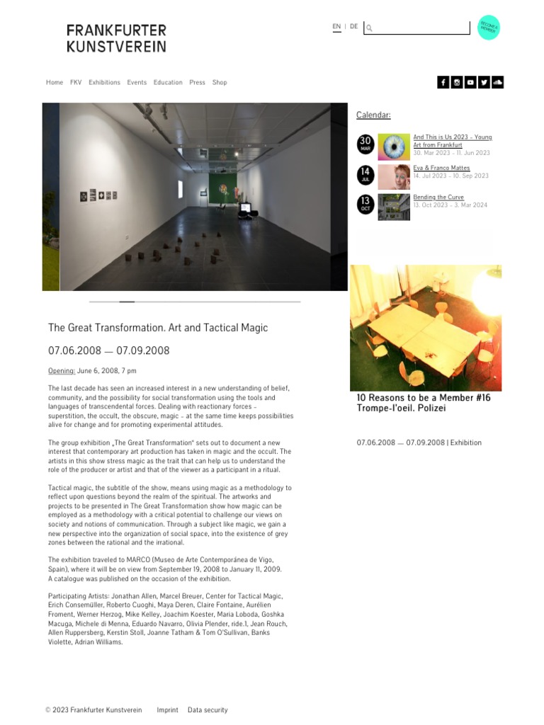 The Great Transformation. Art and Tactical Magic - Frankfurter ...