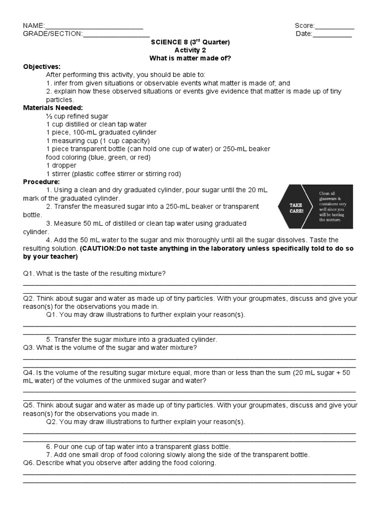 Scie 8 Activity 2 | PDF | Mixture | Matter
