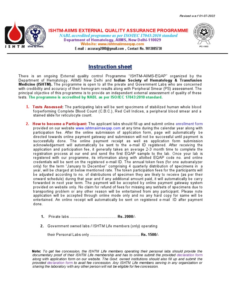 Instruction Sheet1 | PDF | Tissue (Biology) | Blood