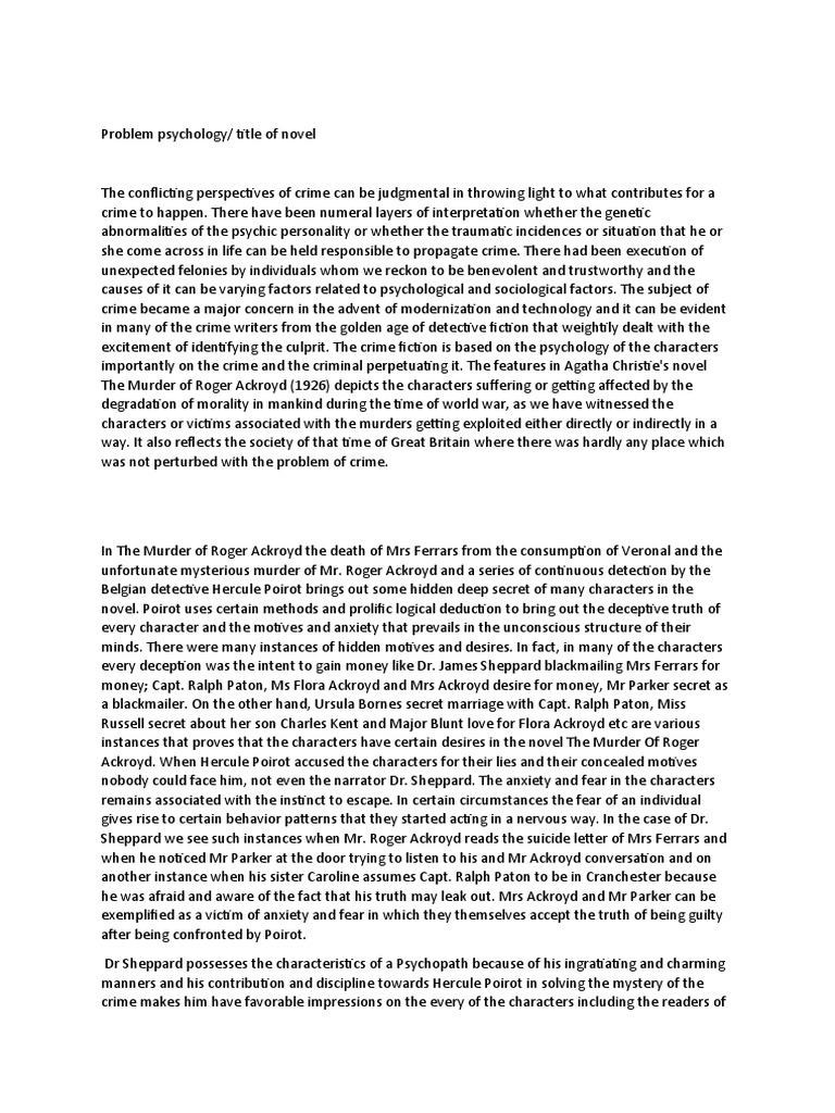 Problem Psychology Agatha Cristie | PDF | Psychology