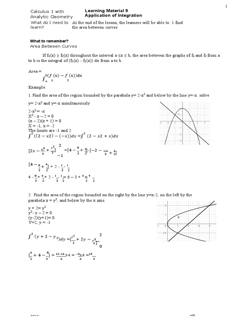16 LM9 Integral Calculus Area Between Curves | PDF | Integral | Area