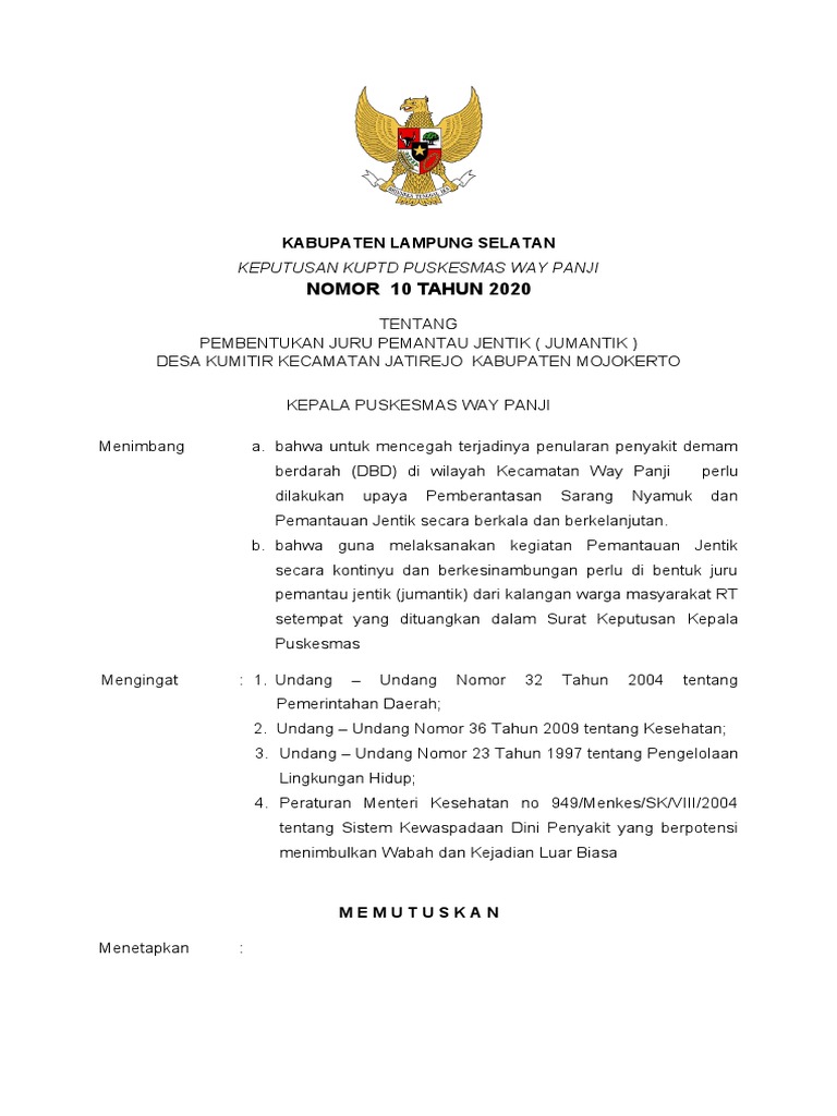 APPOINTMENT OF MOSQUITO LARVAE MONITORS IN WAY PANJI PUBLIC HEALTH CENTER WORK AREA | PDF