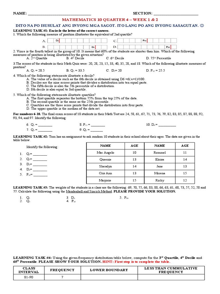 Math 10 Week 1-2 | PDF | Percentile