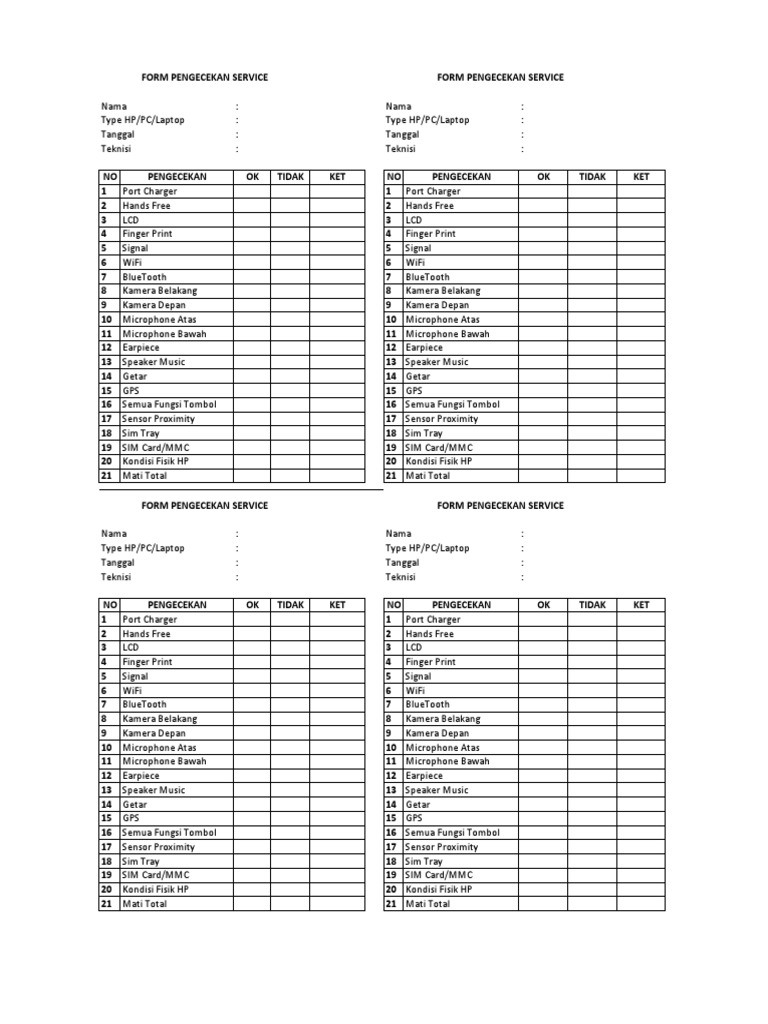 Form Pengecekan Service | PDF | Consumer Electronics | Computer ...