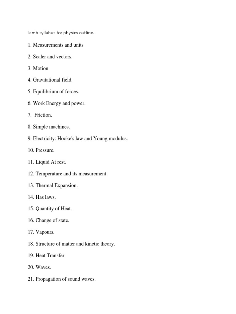 Jamb Physics Syllabus | PDF
