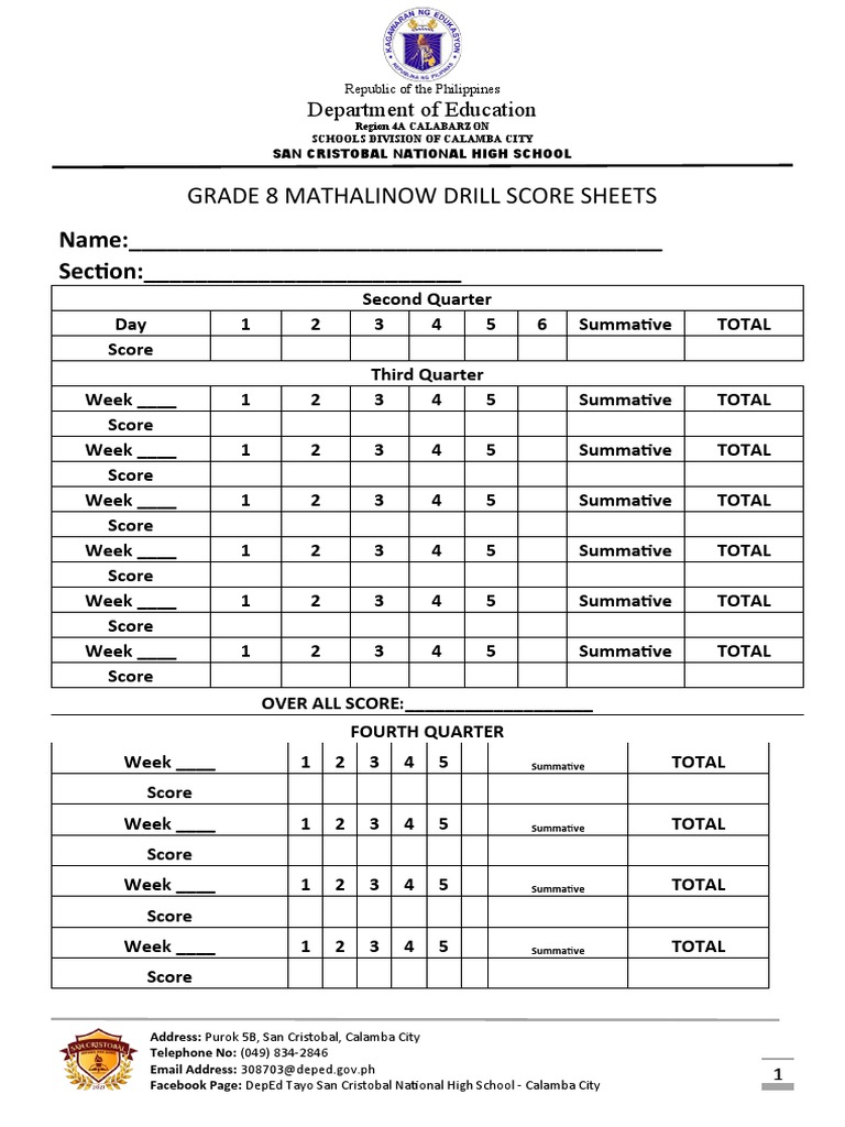 Score Sheets Math | Download Free PDF | Philippines
