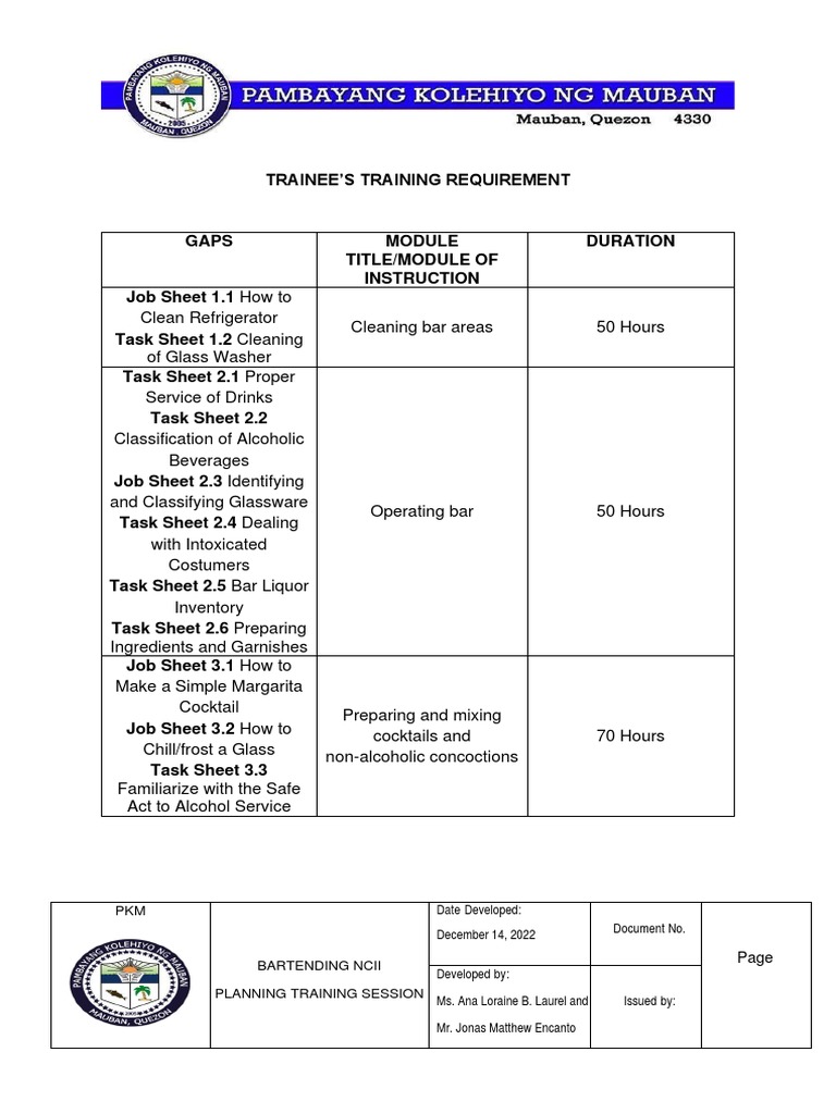 Form 6 Trainees Training Requirement | PDF