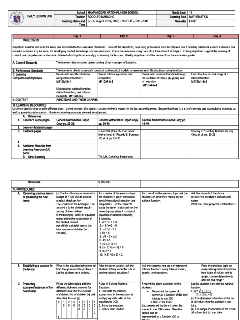 DLL Gen Math Week 2 | PDF | Function (Mathematics) | Equations