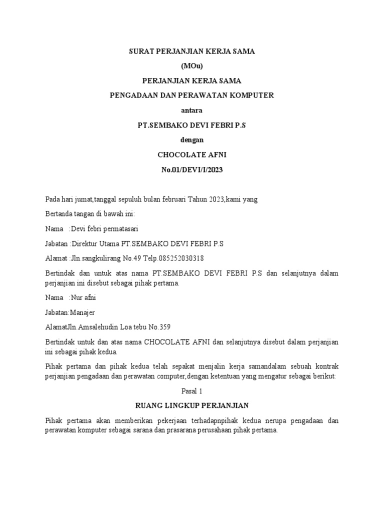Surat Perjanjian Kerja Sama Pdf