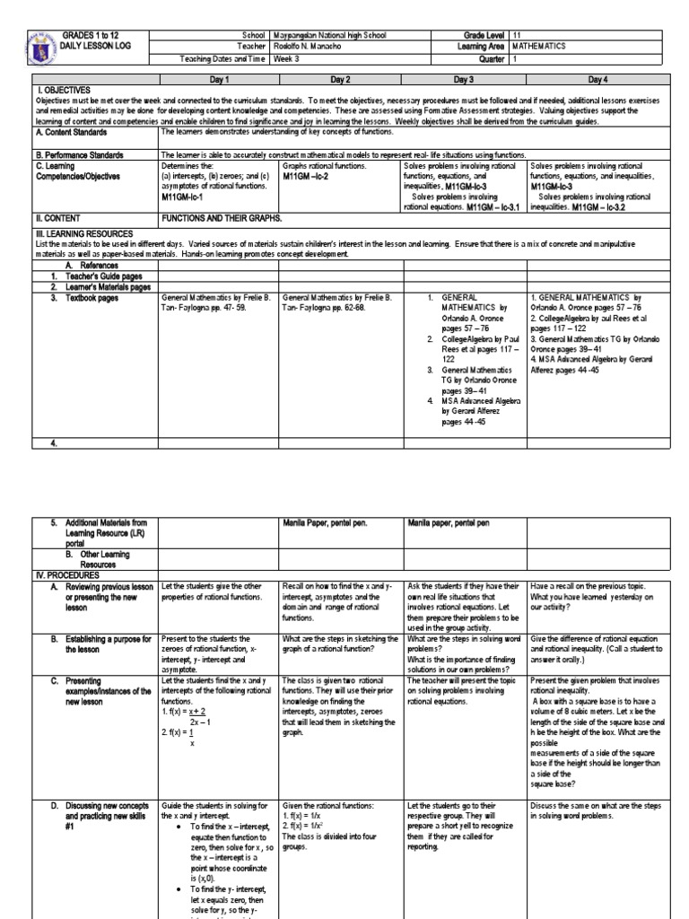 DLL Gen Math Week 3 | PDF | Asymptote | Equations