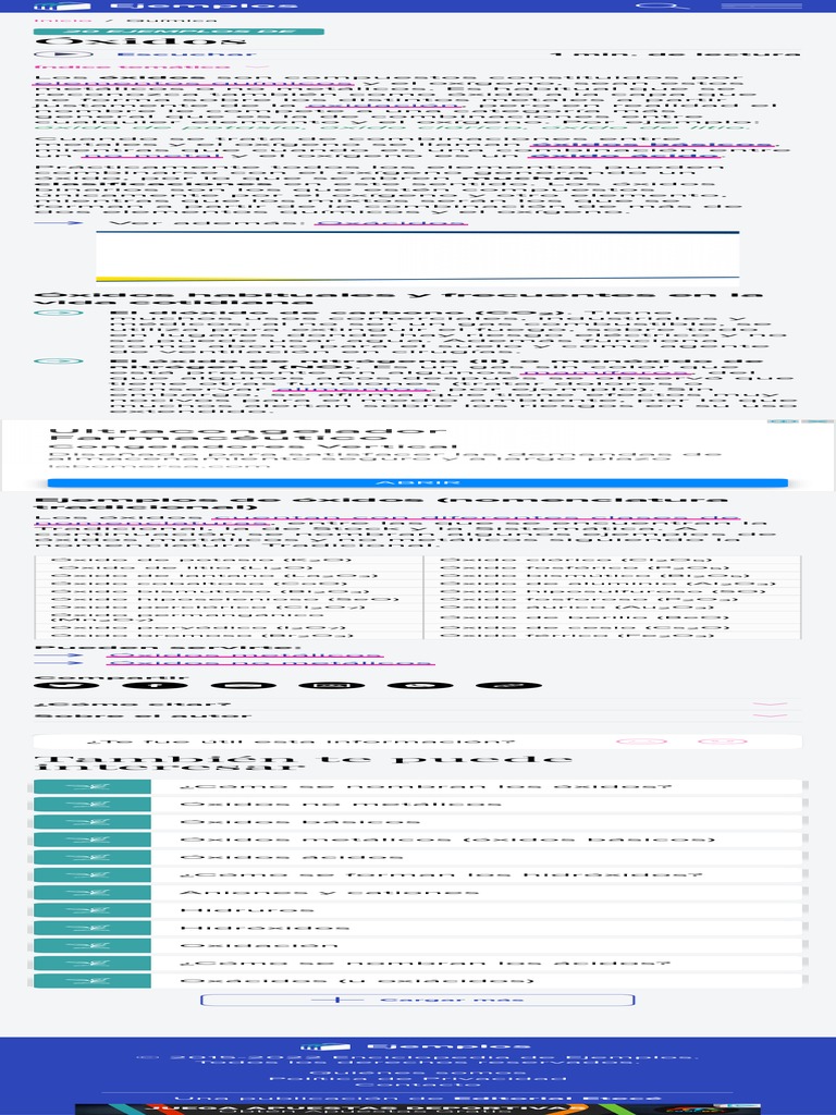 20 Ejemplos de Óxidos | PDF | Óxido | Oxígeno