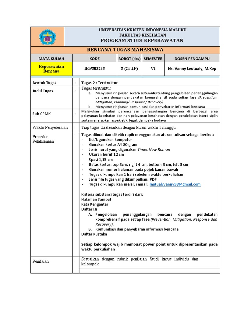 Rencana Tugas 2 - Keperawatan Bencana | PDF