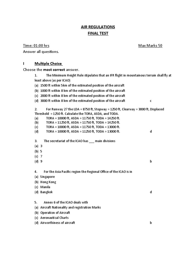 AIR REGULATIONS FINAL TEST | PDF | Instrument Flight Rules | Air ...