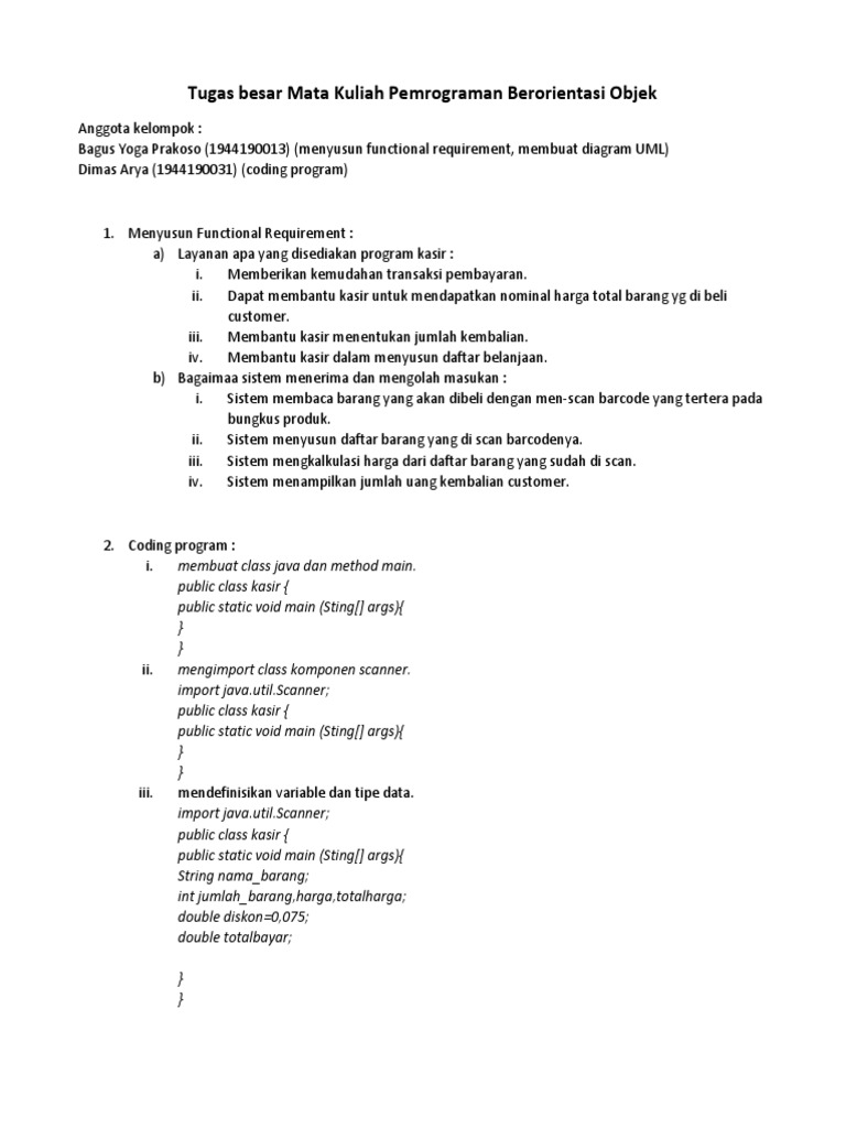 13 - Tugas Besar Mata Kuliah Pemrograman Berorientasi Objek | PDF ...