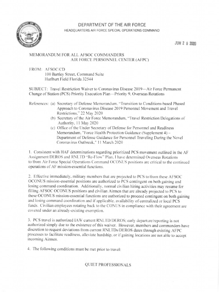 AFSOC Overseas Priority PCS Execution Memo | PDF