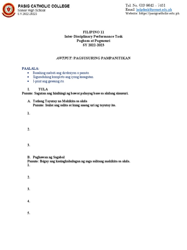 Template Pagbasa | PDF