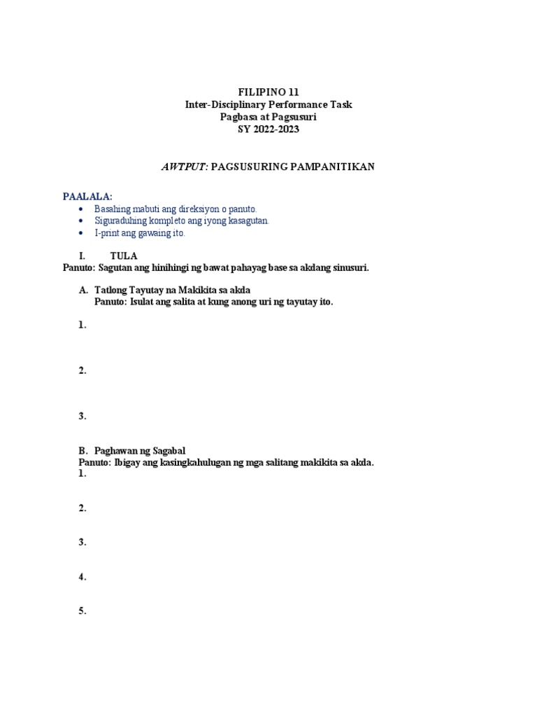 Peta Template - Pagbasa at Pagsusuri | PDF