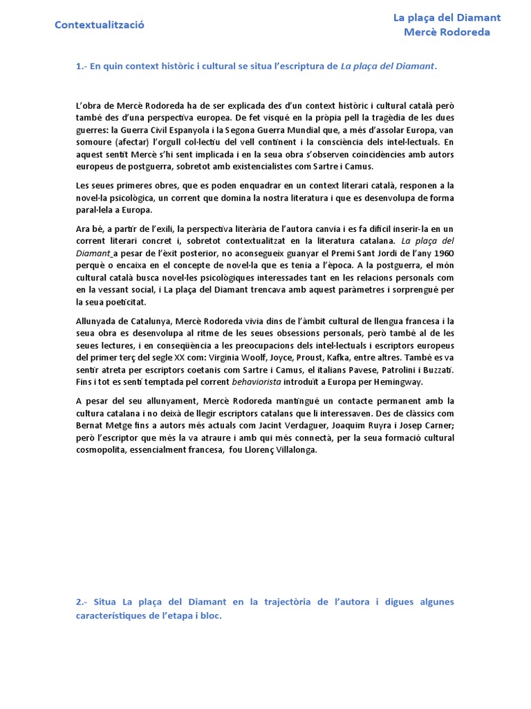Mercè Rodoreda-Contextualització. | PDF