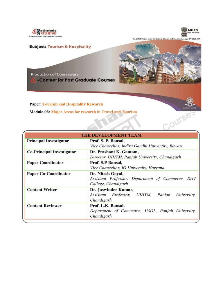 Major Areas For Research in Travel and Tourism | PDF | Tourism ...