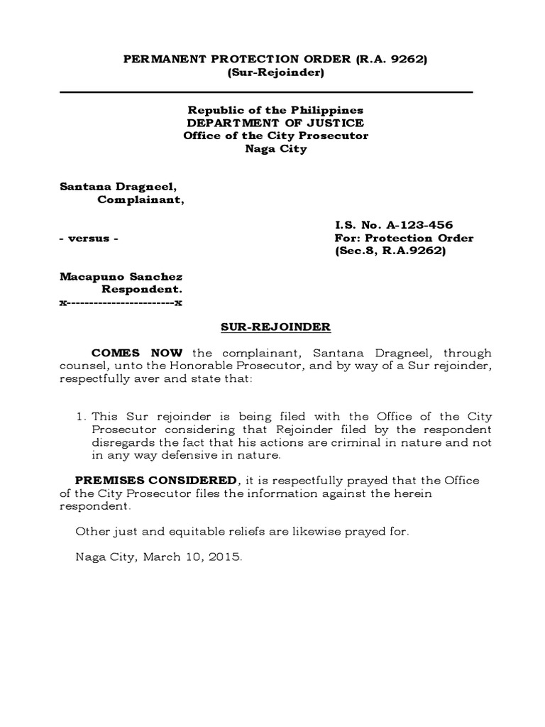 Permanent Protection Order Sur-Rejoinder | PDF