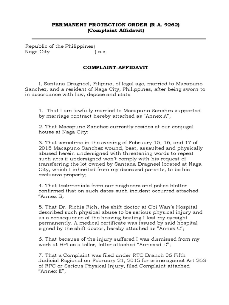Permanent Protection Order Complaint Affidavit | PDF | Affidavit ...