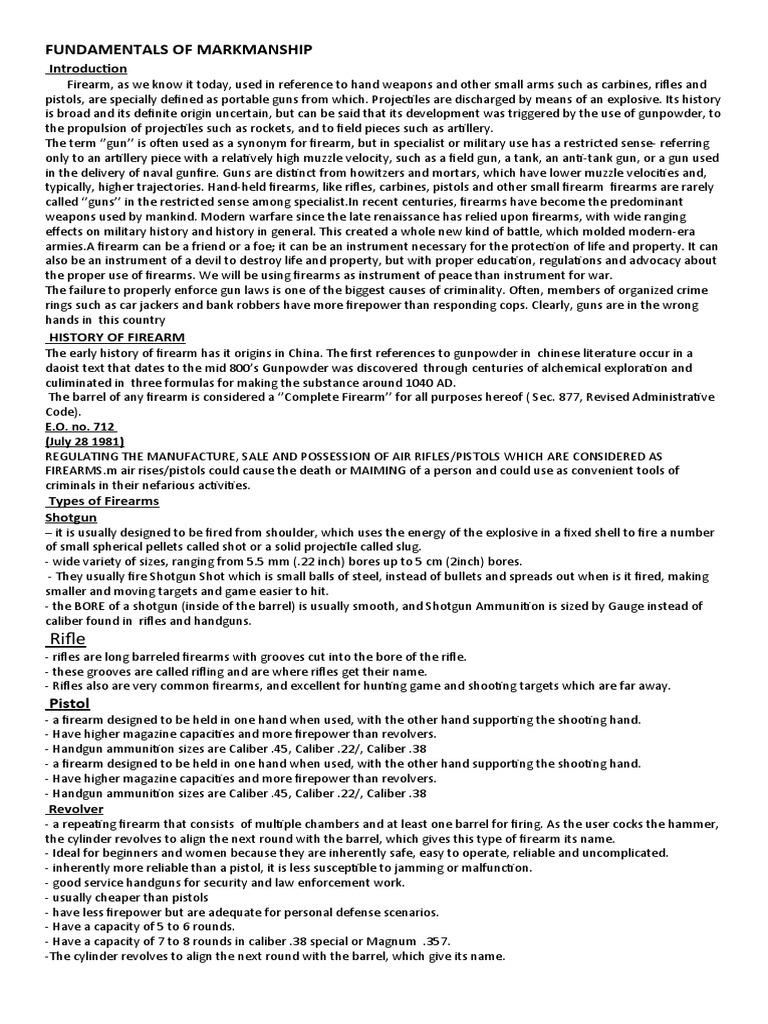 FUNDAMENTALS OF MARKMANSHIP Word | PDF | Cartridge (Firearms) | Firearms