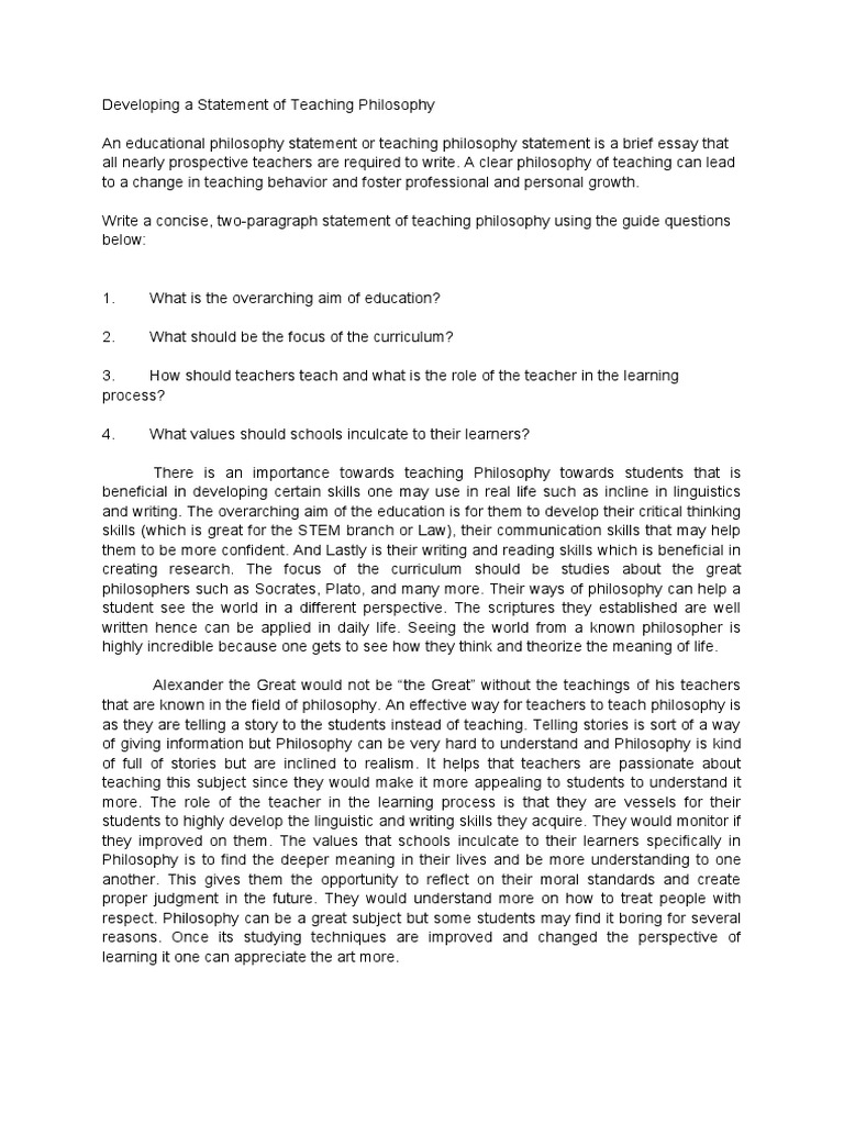 Developing a Teaching Philosophy through Guiding Questions and Focusing ...