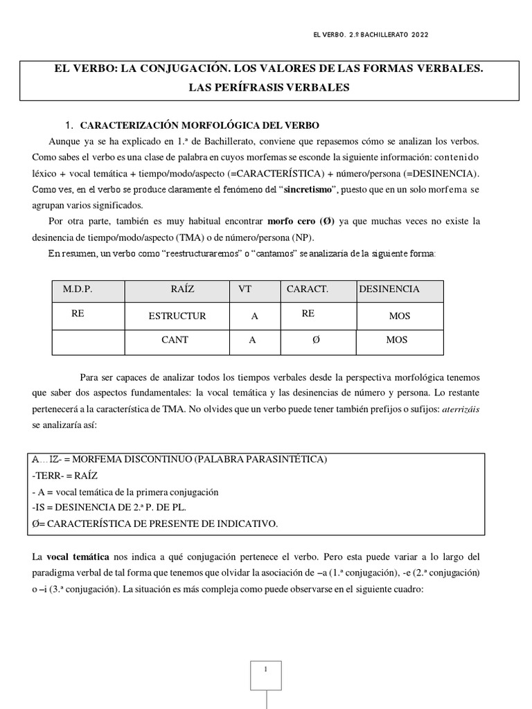 Análisis y Conjugación del Verbo | PDF | Verbo | Unidades Semánticas