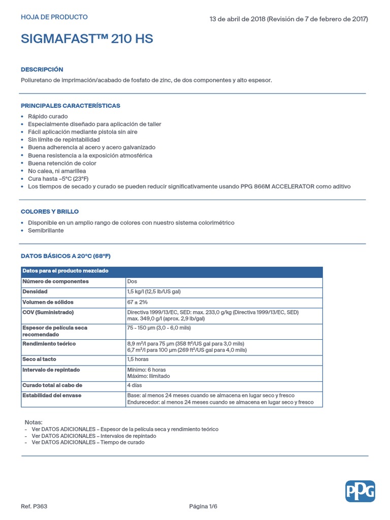 Sigmafast 210 Hs | PDF | Información