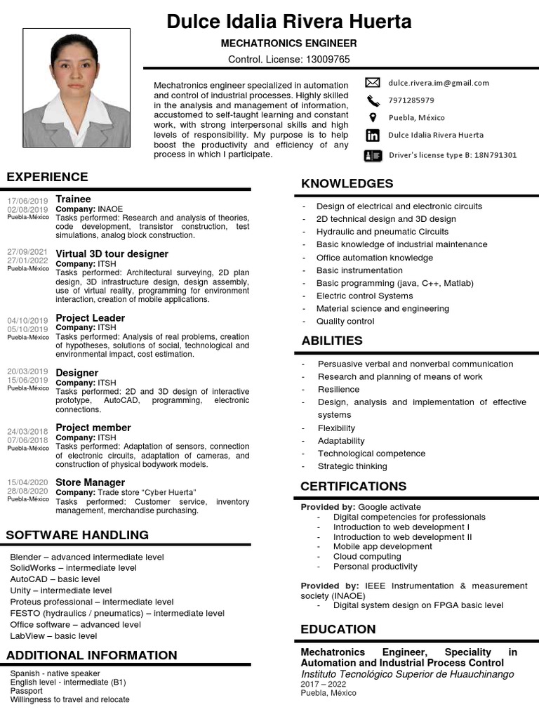 CV - Dulce Idalia Rivera Huerta - English | PDF | Automation | Computer Programming