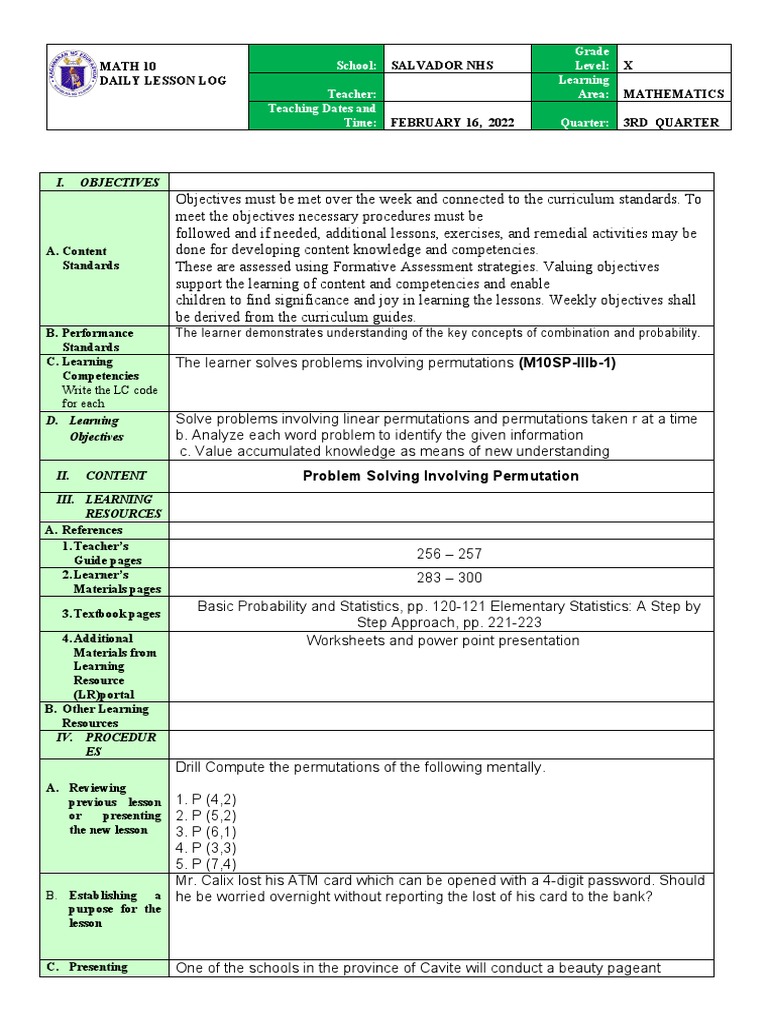Problem Solving Involving Permutation | Download Free PDF | Permutation | Learning