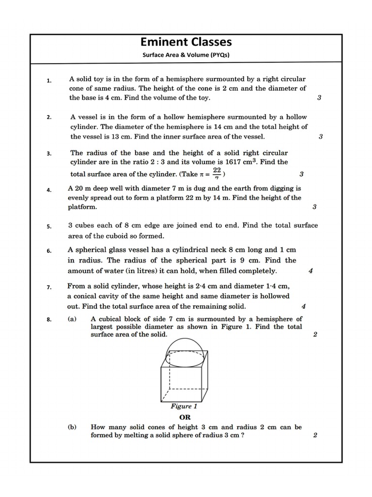 Surface Area and Volume PYQs | PDF
