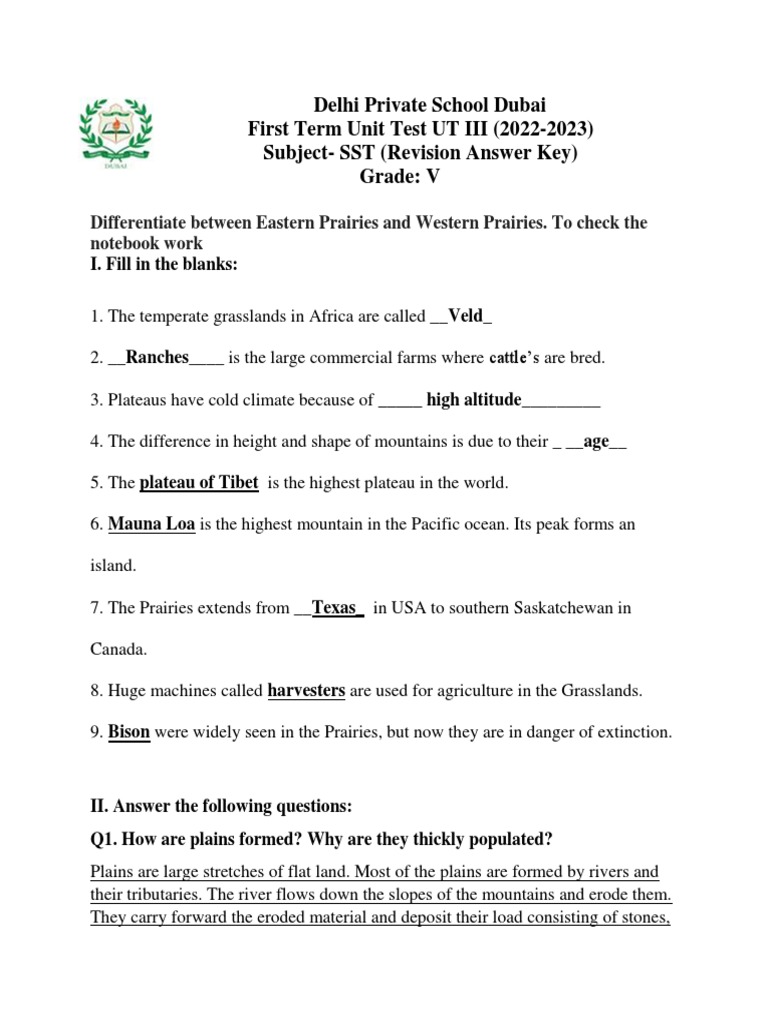 Answer Key Grade 5 Revision Sheet | Download Free PDF | River | Great ...