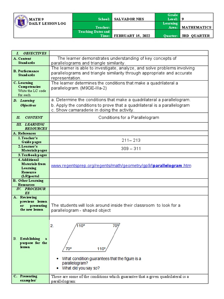 Conditions for Parallelograms Explained | PDF