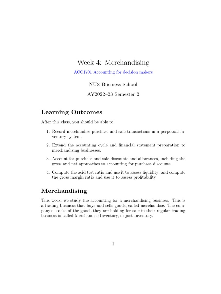 Week4 Handout WORKED | PDF | Cost Of Goods Sold | Gross Margin