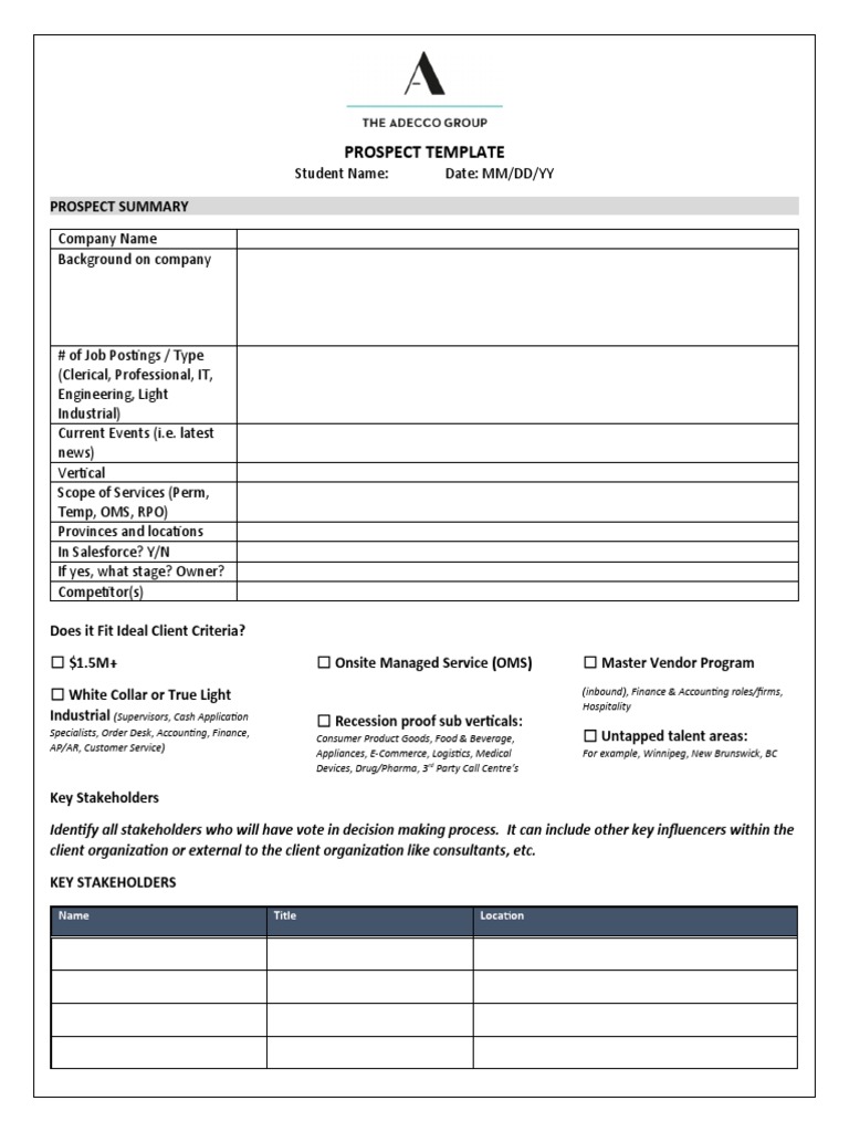 Adecco Prospect Template - Capstone Project | PDF | Business