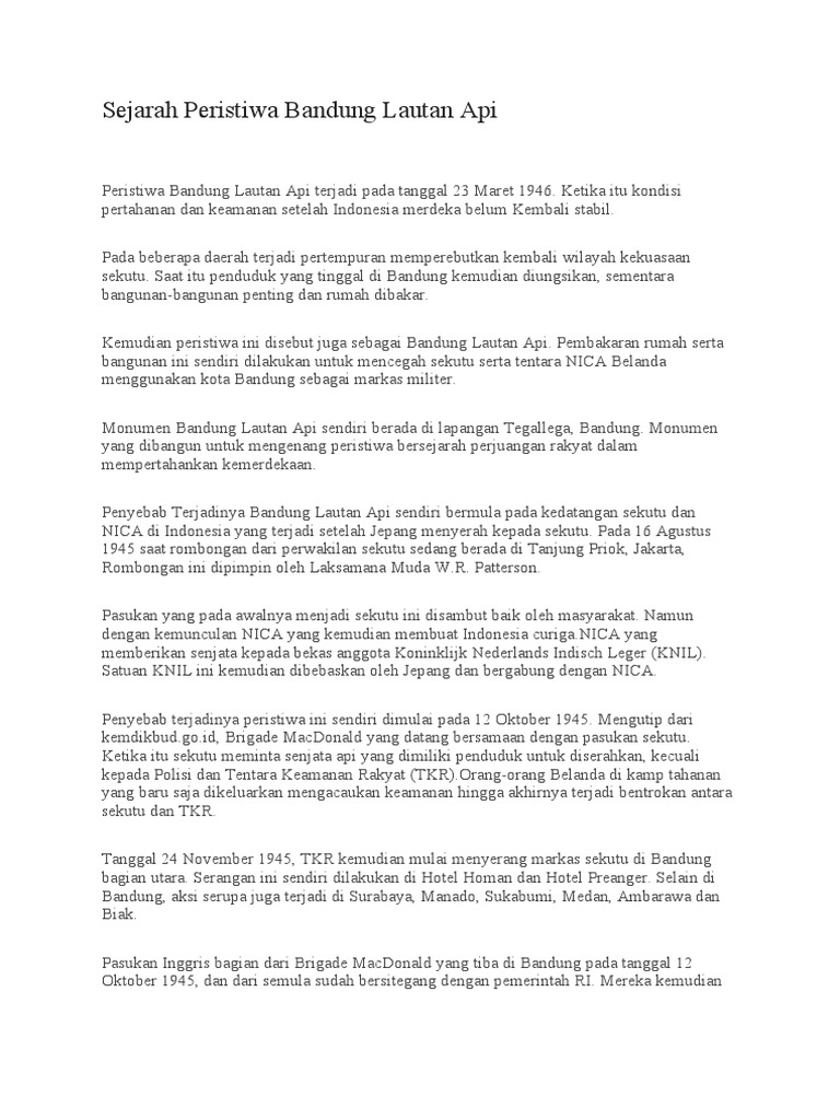 Sejarah Peristiwa Bandung Lautan Api | PDF