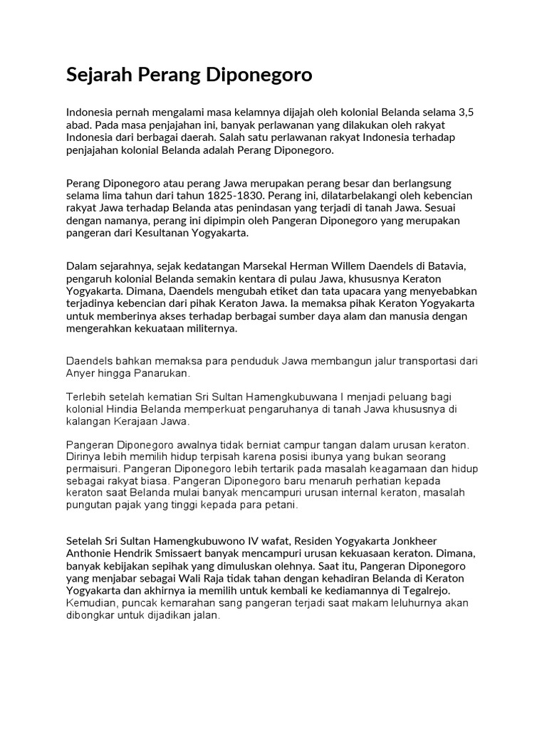 Sejarah Perang Diponegoro | PDF