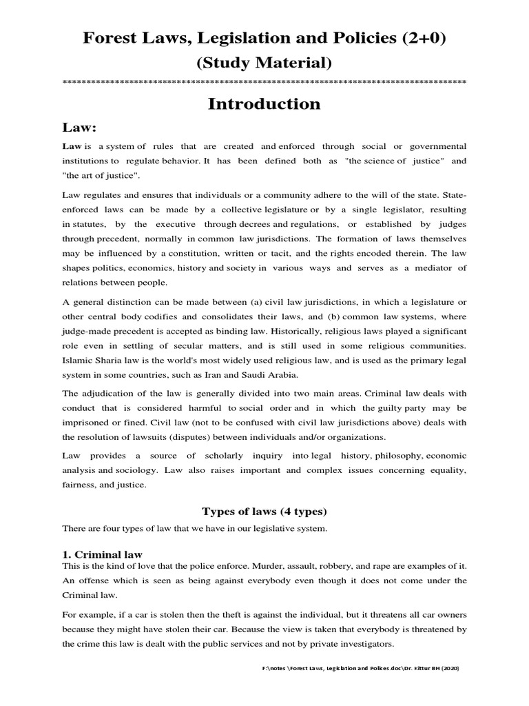 Forest Laws, Legislation and Policies: An Overview of Key Concepts and ...