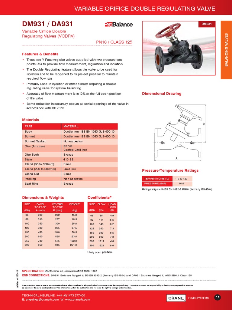 Dm931 Da931 Vodrv Balancingvalves Cranefs Ds 160418 | PDF | Valve ...