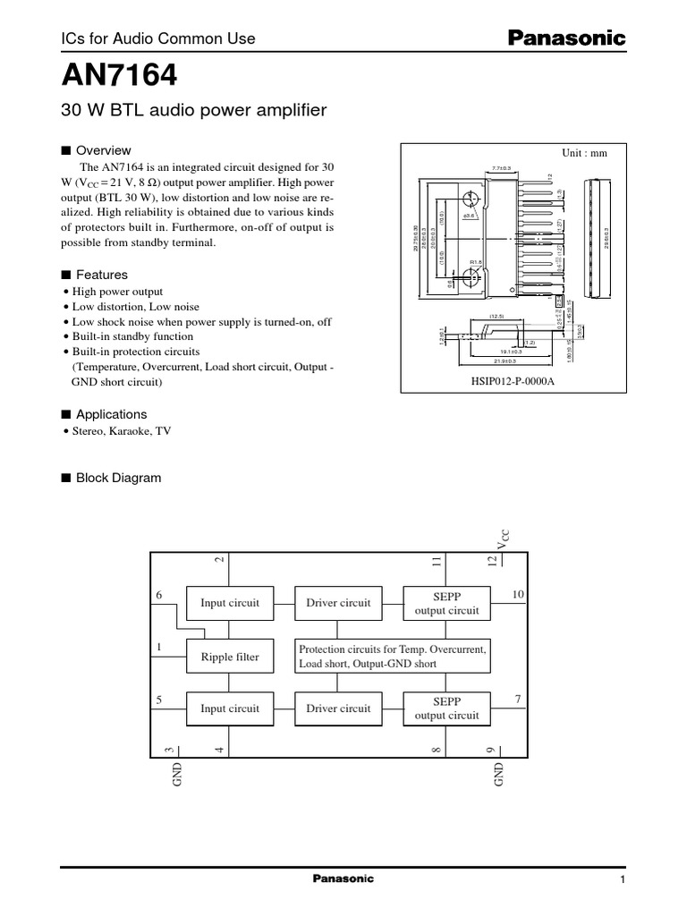 AN7164 PanasonicSemiconductor | PDF | Telecommunications Engineering | Electrical Engineering