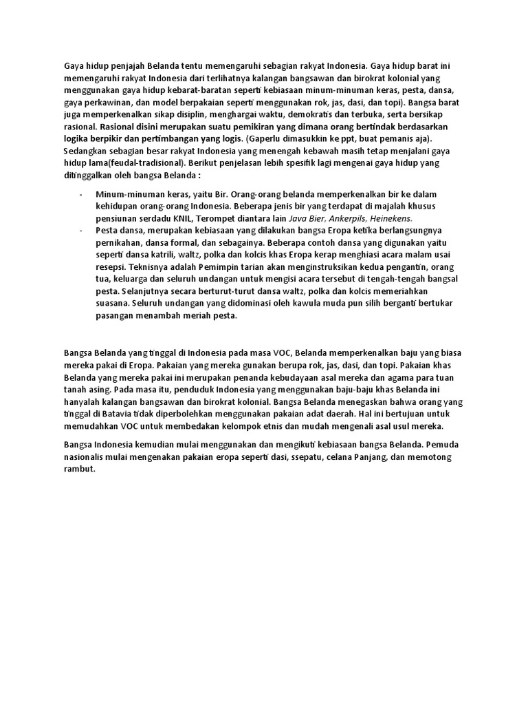 Gaya Hidup Peninggalan Belanda File Kotor | PDF