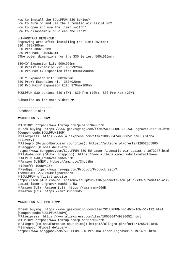 SCULPFUN S30 Series Instructions For First Use & New Function Tutorial - 20W - Installation ...