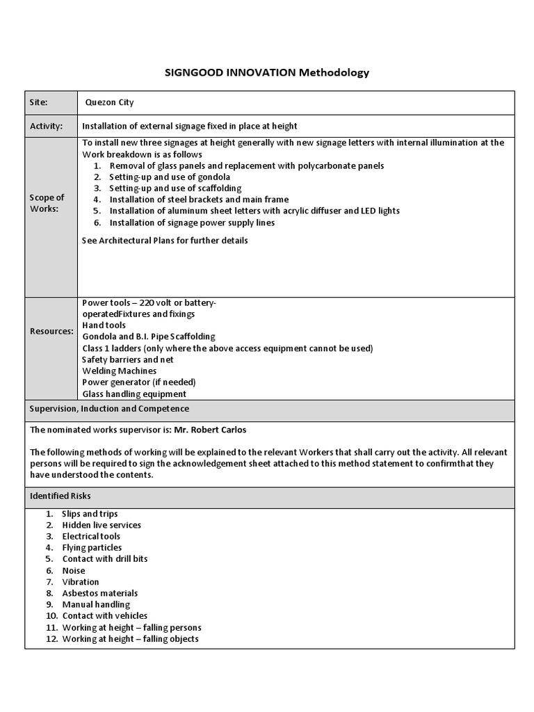 Signage Installation Safety Methodology | PDF | Safety | Scaffolding
