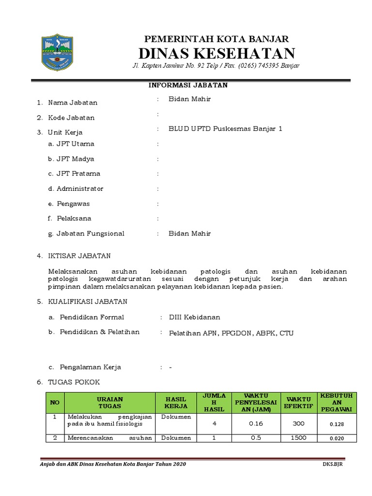 Anjab Bidan Mahir - Cica - Permenpan | PDF | Sains & Matematika